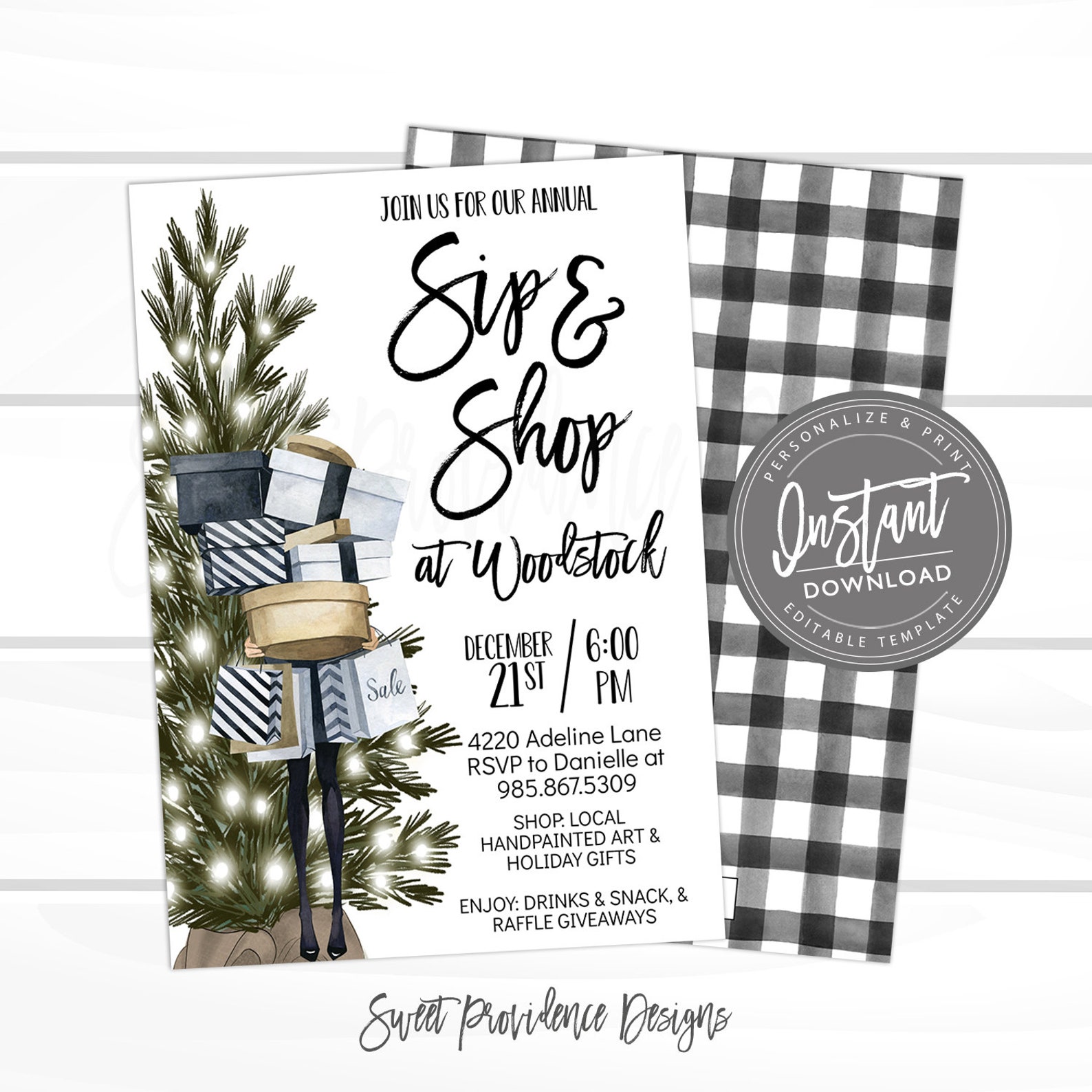 Christmas Flyer Editable Sip & Shop Holiday Boutique Invite - Etsy