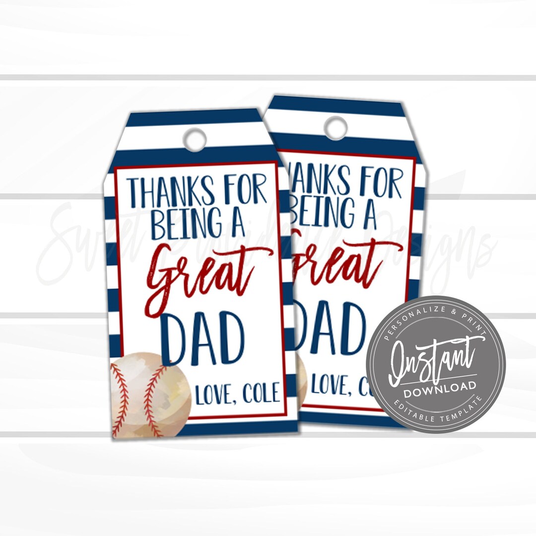 Father's Day Tag Printable, Instant Download Tags, Dad Baseball Gift ...