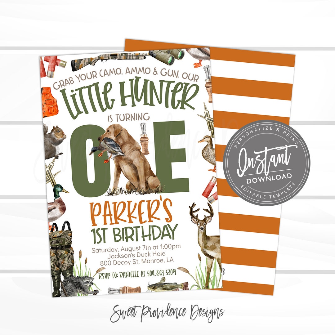 Little Hunter First Birthday Invitation, Boy Hunting Invitation, Camo ...