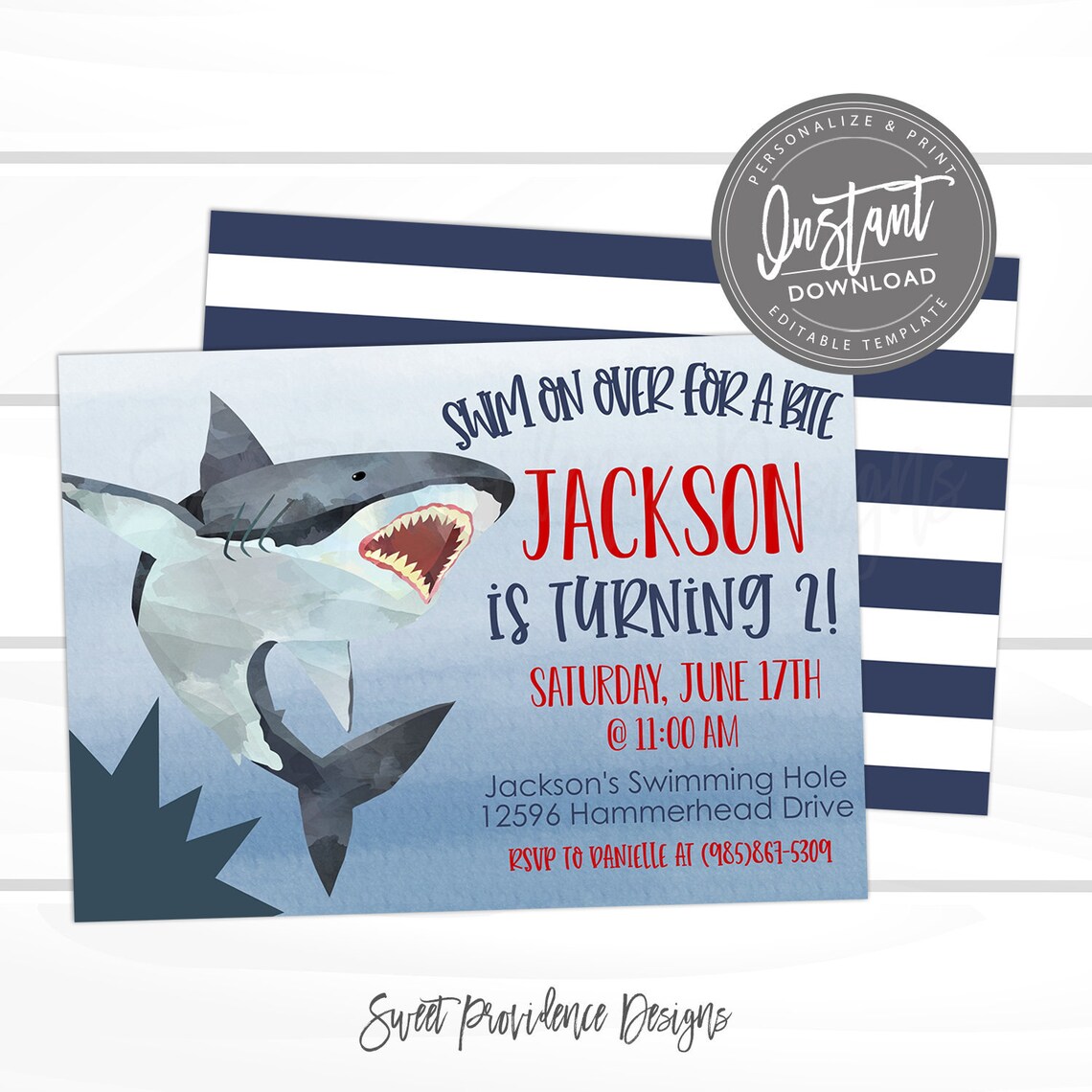 Shark Birthday Invitation Editable Shark Party Jaws Shark - Etsy