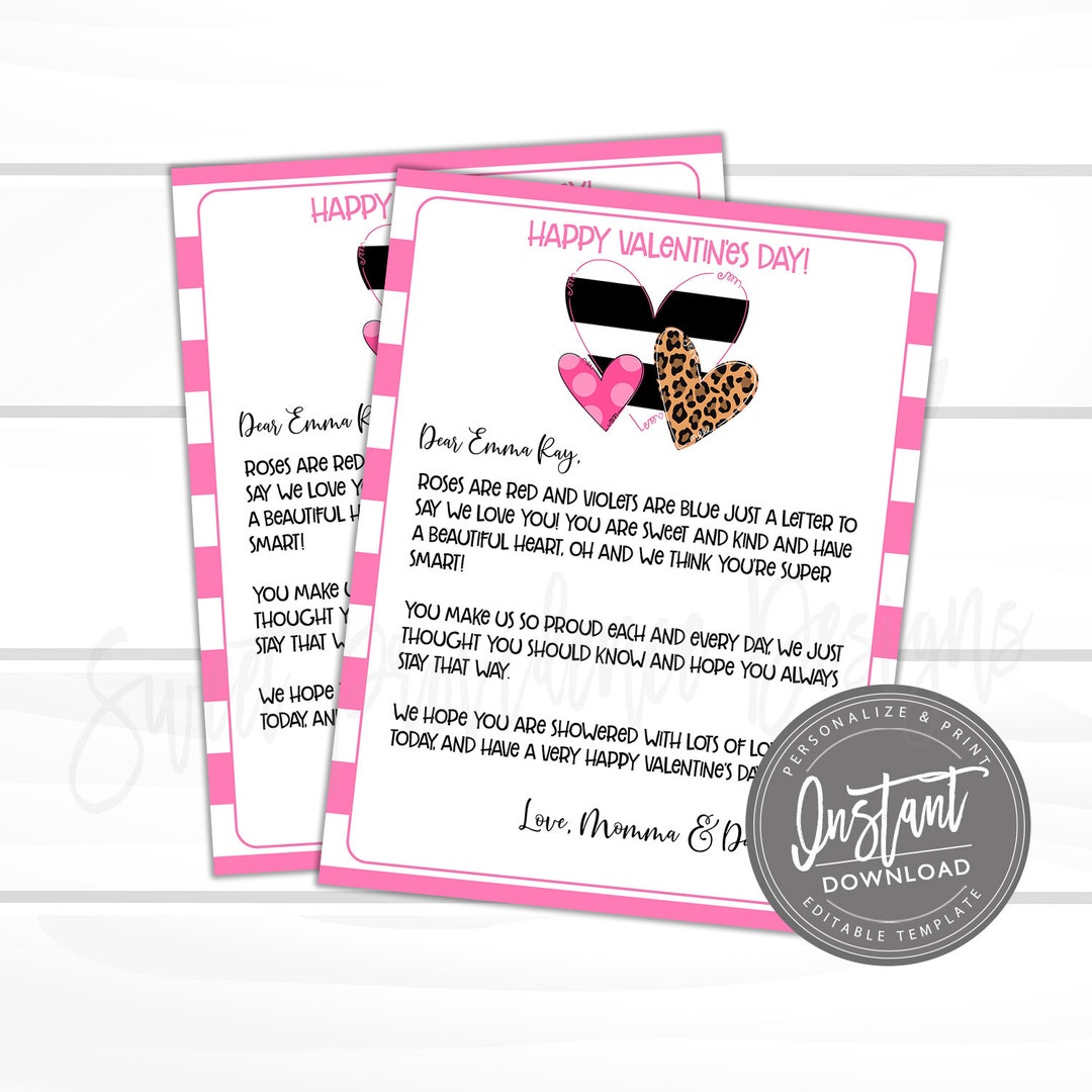 Editable Valentine's Love Letter, Love Letter to Kids, Gift for Kids ...