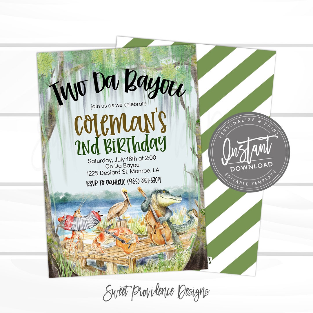 Two Da Bayou Birthday Invitation, Editable Kids Party, Cajun Birthday ...