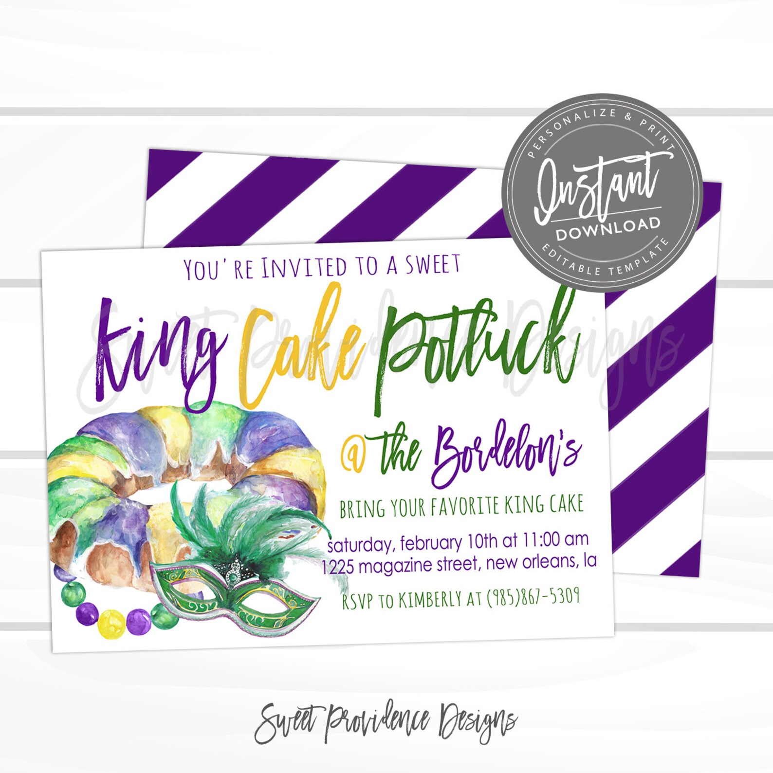 Mardi Gras King Cake Potluck Invitation, King Cake Tasting, Mardi Gras ...