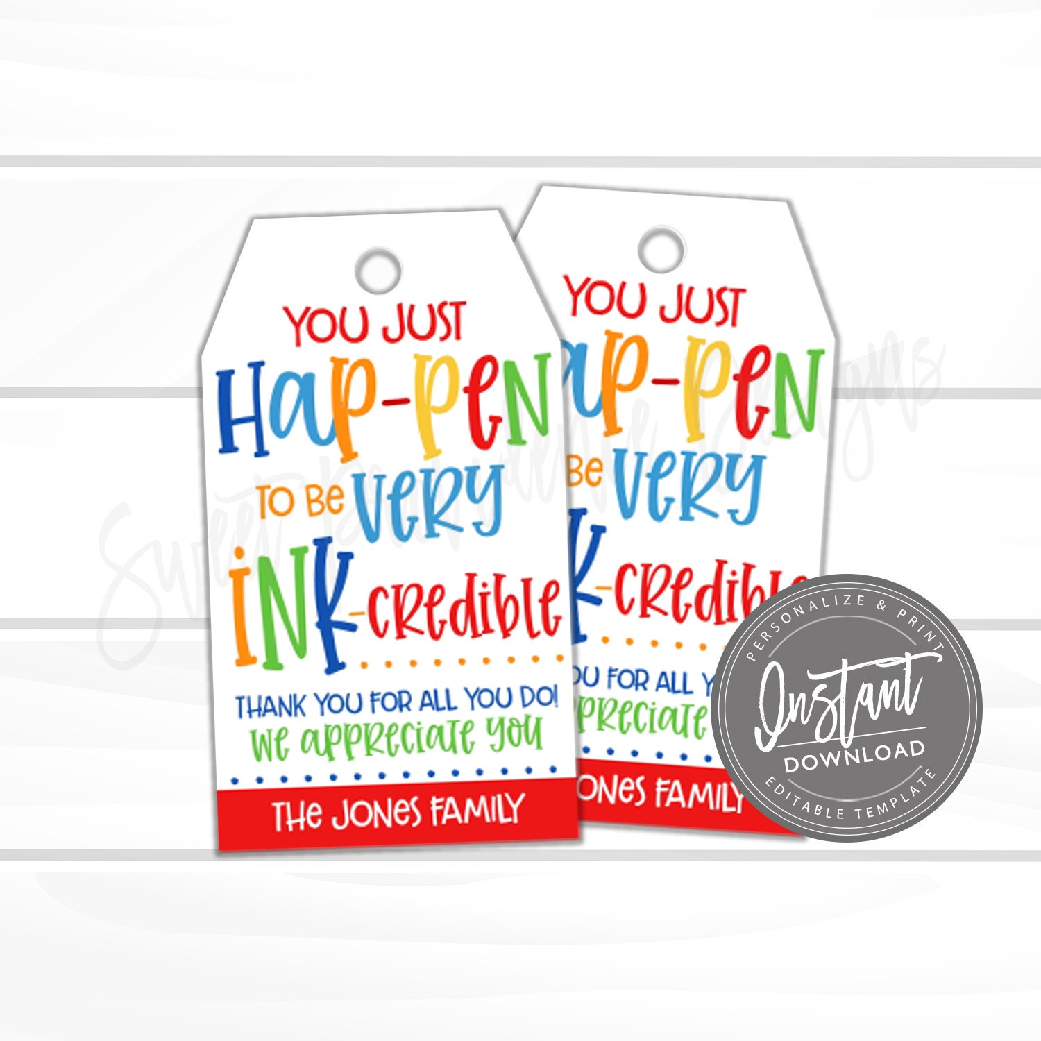 Pen Thank You Gift Tag Hap-pen to Be Ink-credible School | Etsy