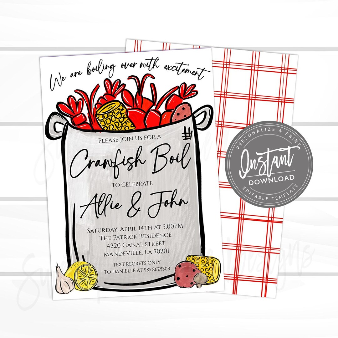 Crawfish Boil Invitation, Crawfish Couples Shower Invite, Editable ...