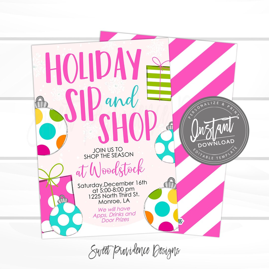 Editable Holiday Sip and Shop, Christmas Flyer, Boutique Invite ...