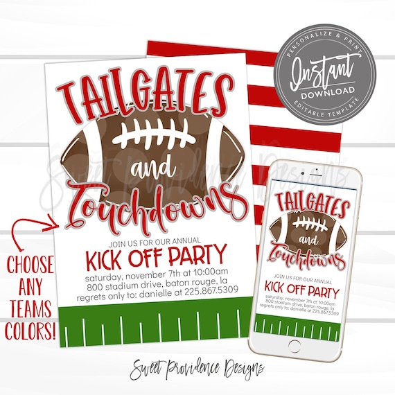 Football Tailgate Kick off Party Invitation Editable Football - Etsy