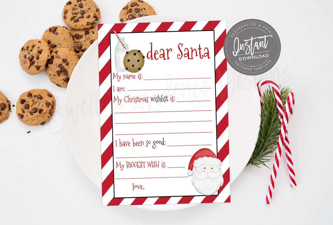 Letter to Santa Printable EDITABLE Kids Fill in the Blank | Etsy