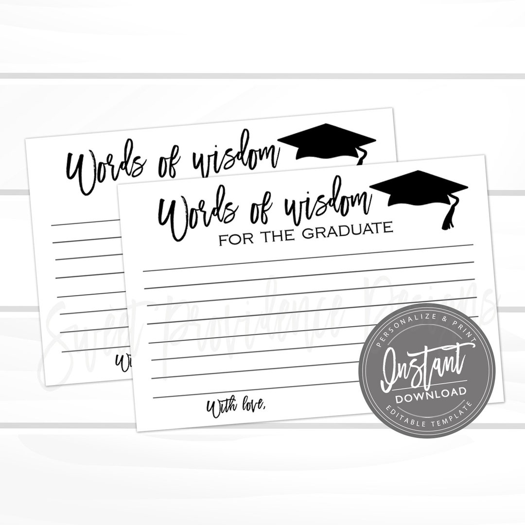 Words of Wisdom Cards, Graduation Party Game, Graduation Advice Card ...