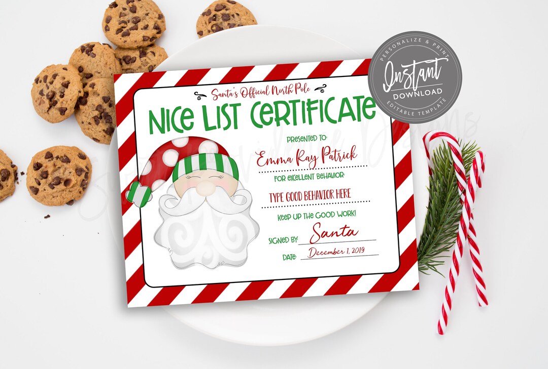 EDITABLE Nice or Naughty Certificate, Santa Letter Christmas Reward ...