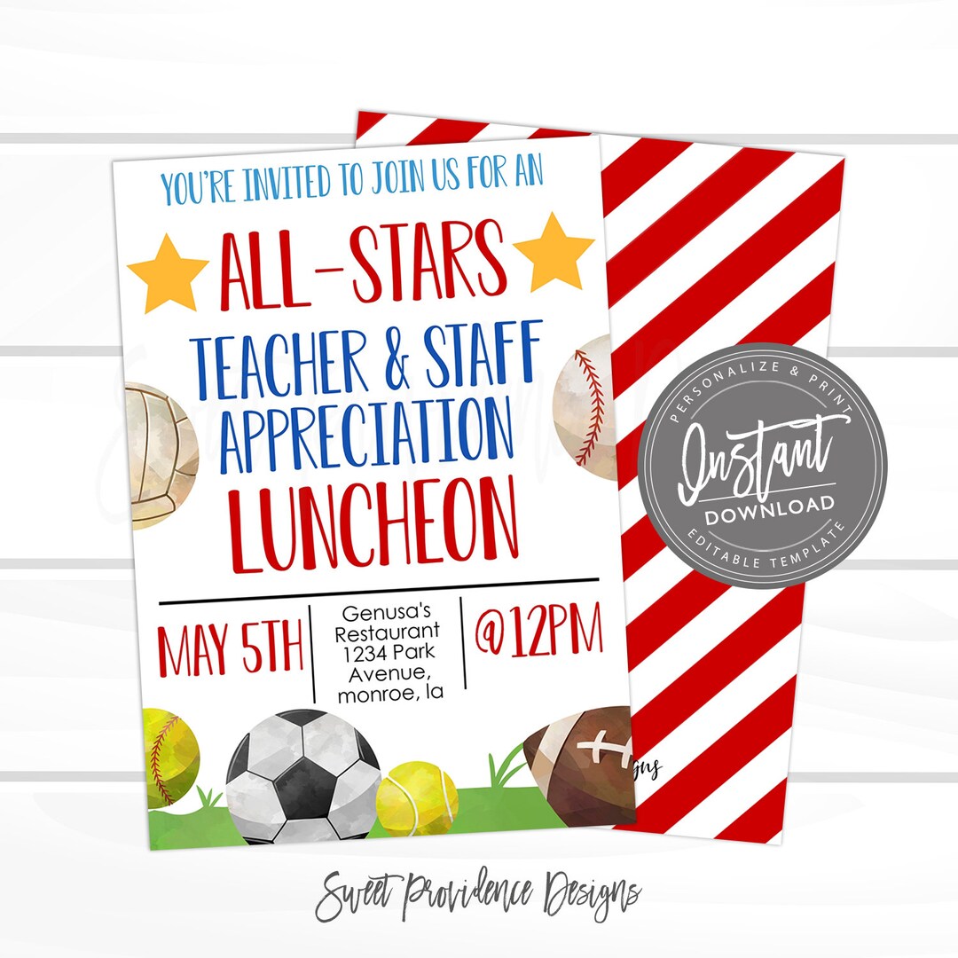 Teacher Appreciation Luncheon Invitation, All-stars Teacher Staff ...