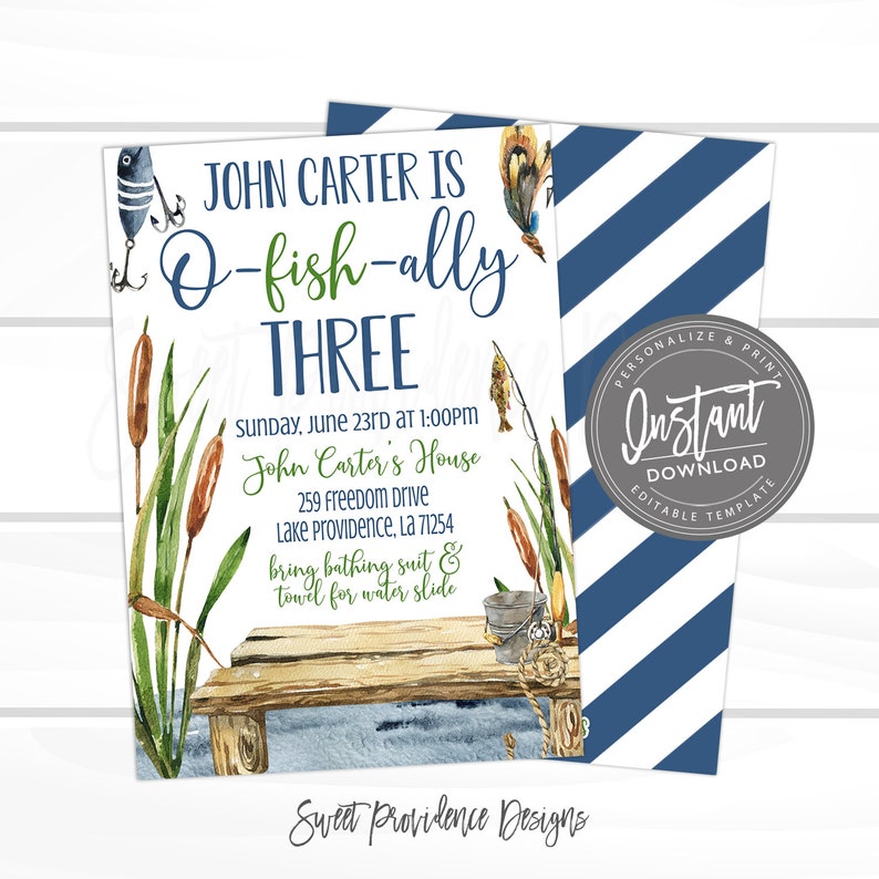 Fishing Birthday Invitation O-fish-ally Invitation Editable - Etsy