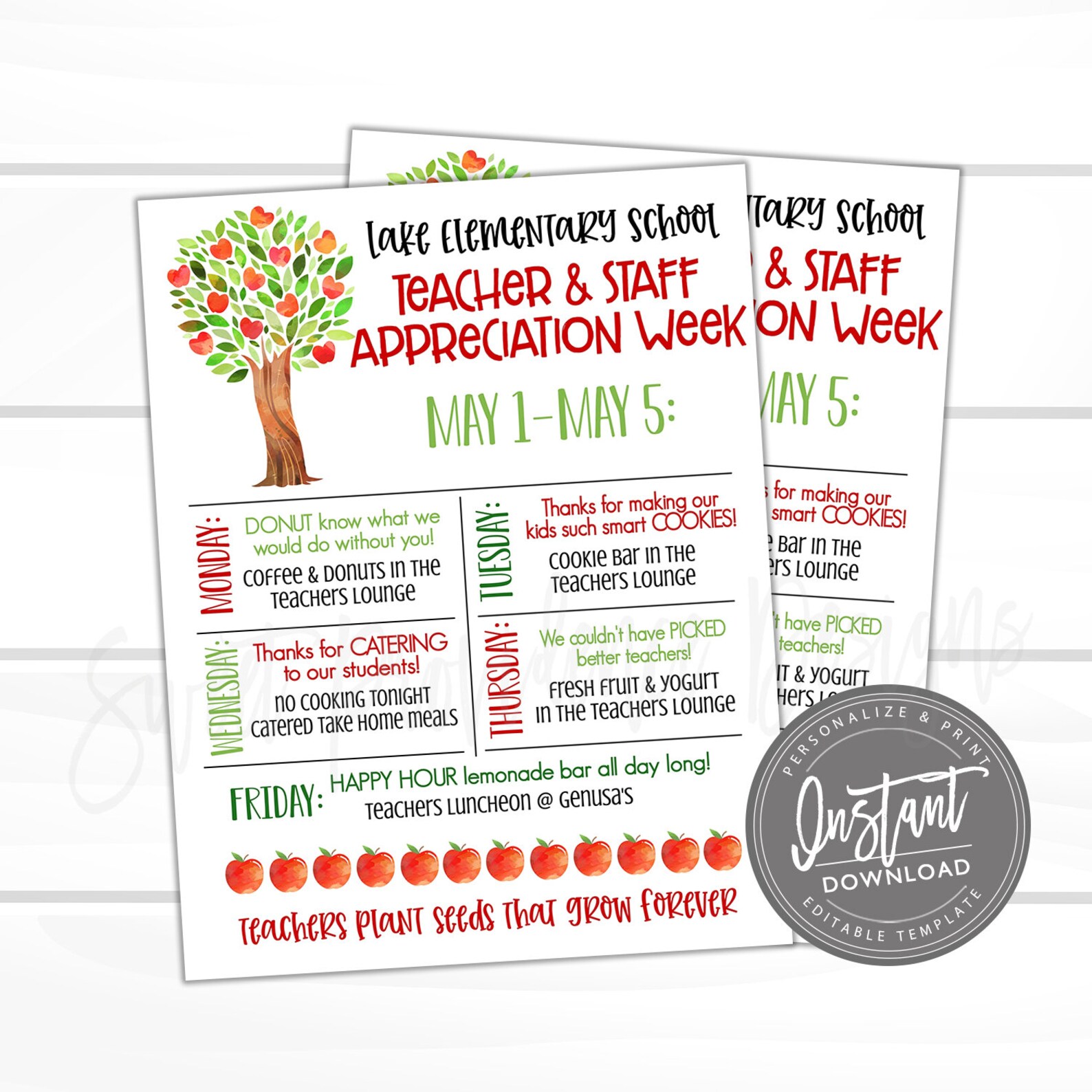 EDITABLE Teacher Appreciation Week Itinerary Printable - Etsy