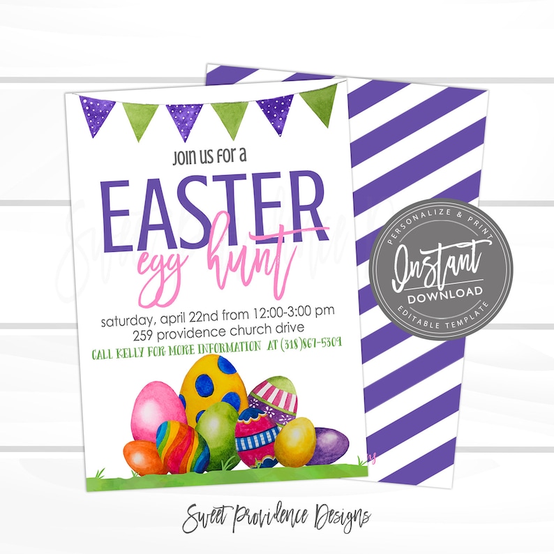 Easter Egg Hunt Invitation, Easter Hunt Invite, Easter Invite, Editable ...