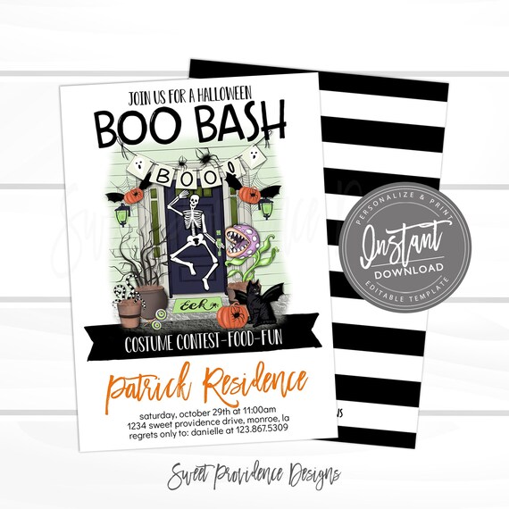 Halloween Party Invitation, Boo Bash Invite, Boos and Booze EDITABLE ...
