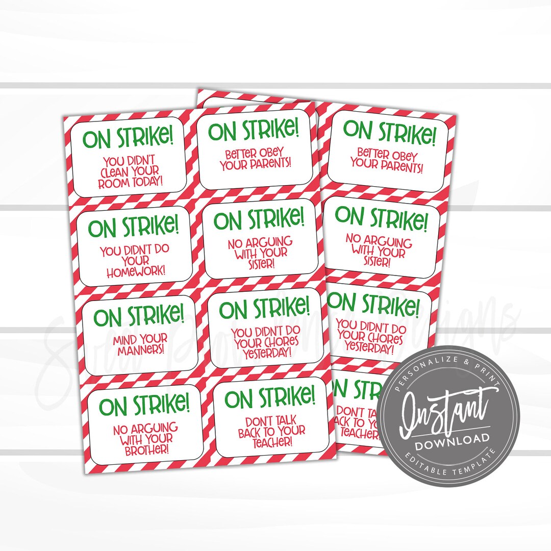 EDITABLE Elf on Strike Cards, ELF Notes, Printable Custom Cards ...