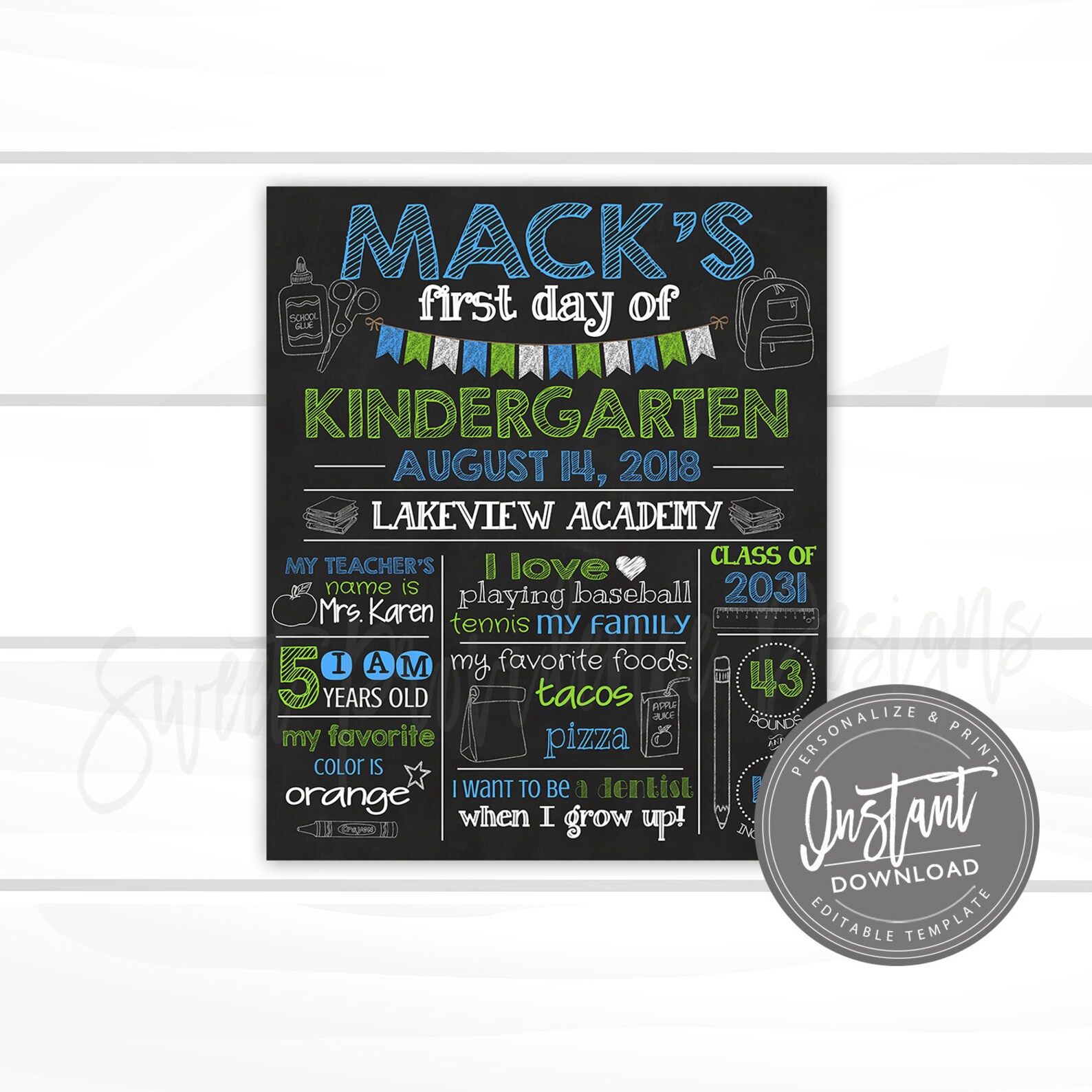 First Day of Kindergarten ANY GRADE Back to School 1st Day | Etsy