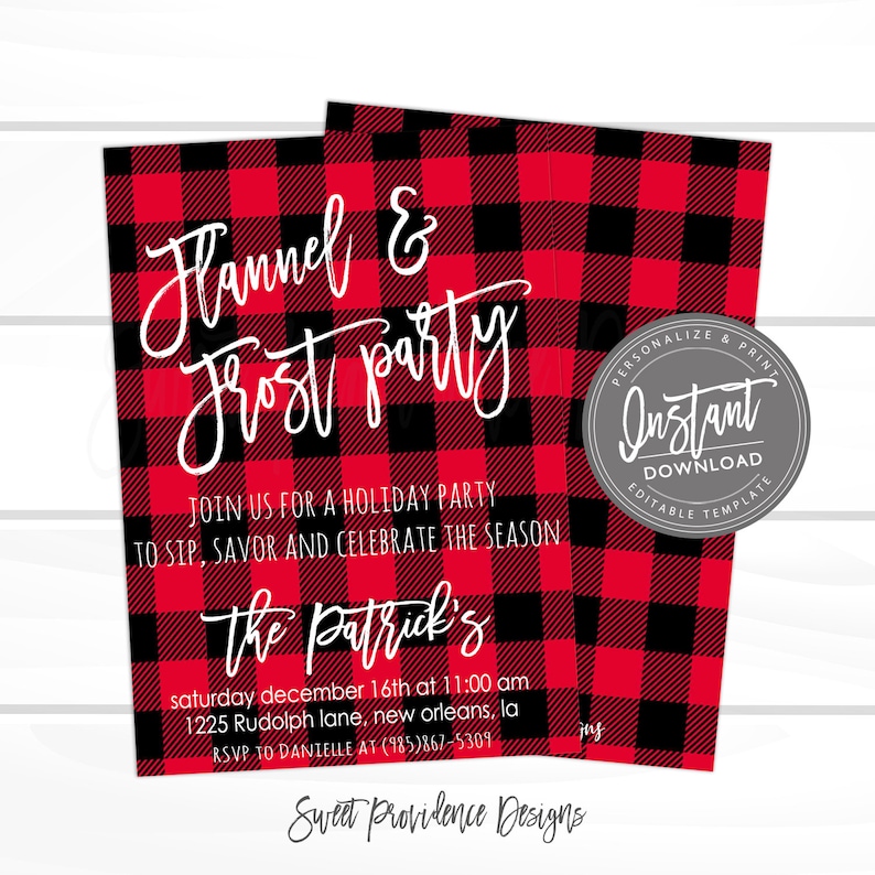 Christmas Party Invitation Buffalo Plaid Editable Christmas - Etsy