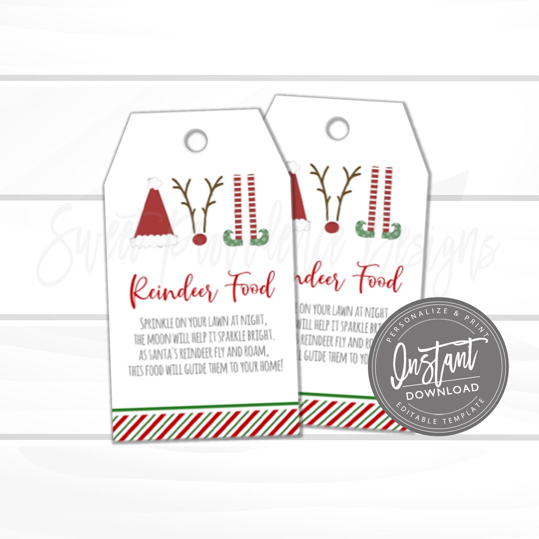 EDITABLE Reindeer Food Christmas Tag, DIY Santa Christmas Tag, Reindeer ...