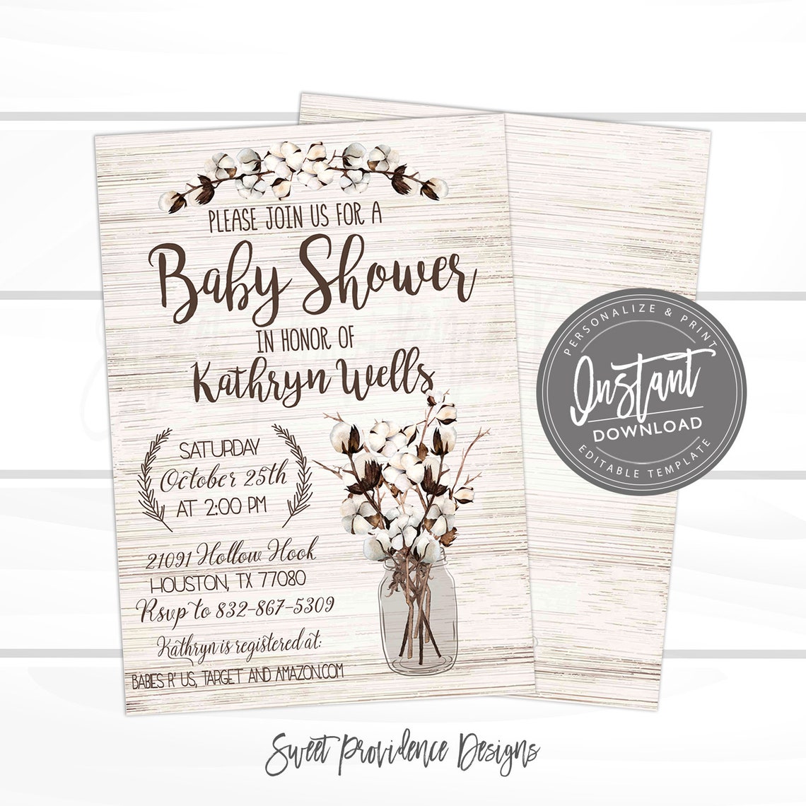 Rustic Baby Shower Invitation Baby Shower Invitation Cotton - Etsy