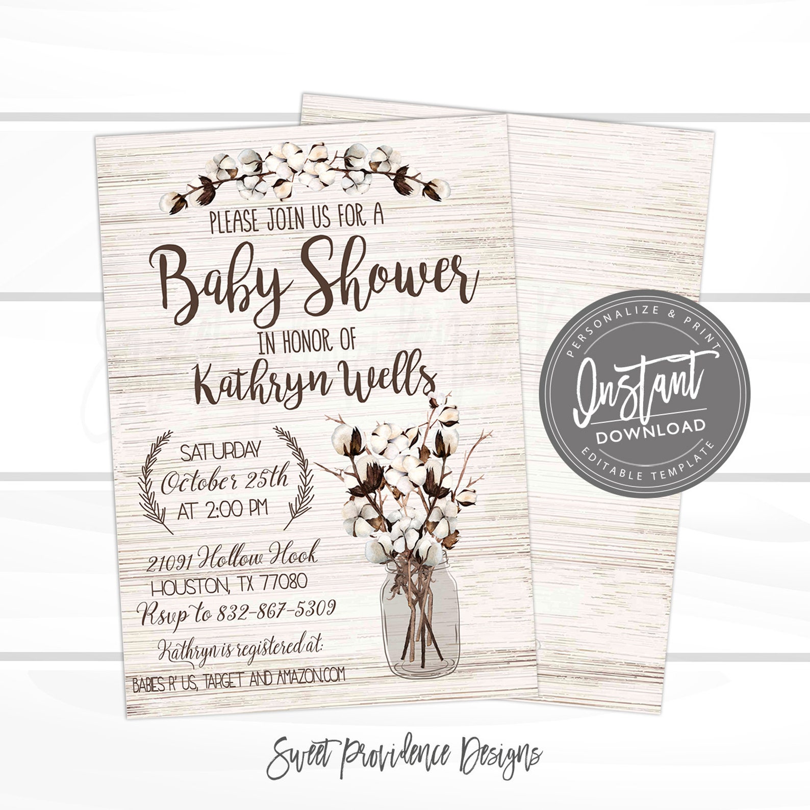 Rustic Baby Shower Invitation Baby Shower Invitation Cotton - Etsy