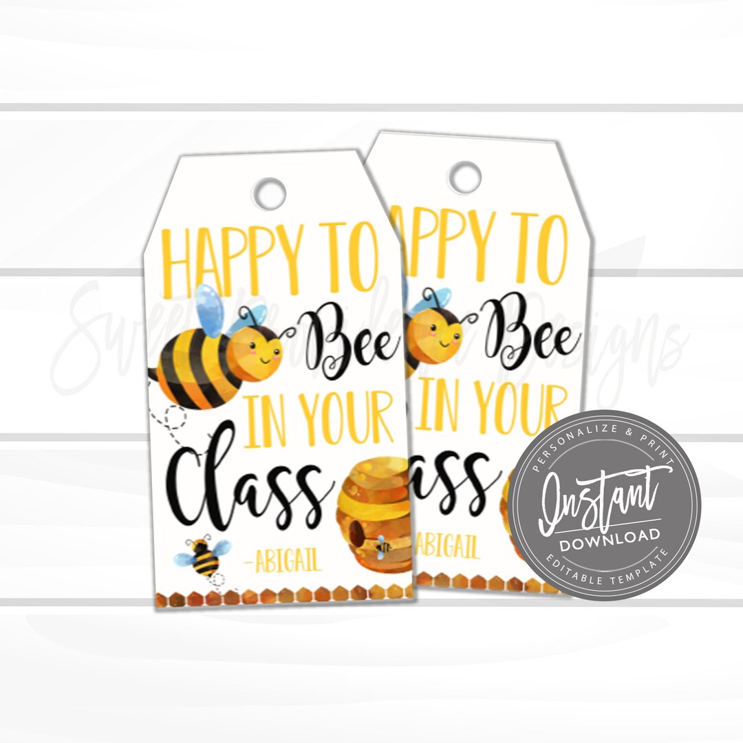 Back to School Teacher Printable Gift Tag, Happy to Bee in Your Class ...