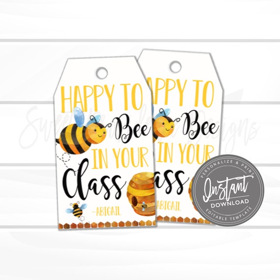 Back to School Teacher Printable Gift Tag, Happy To Bee In Your Class ...