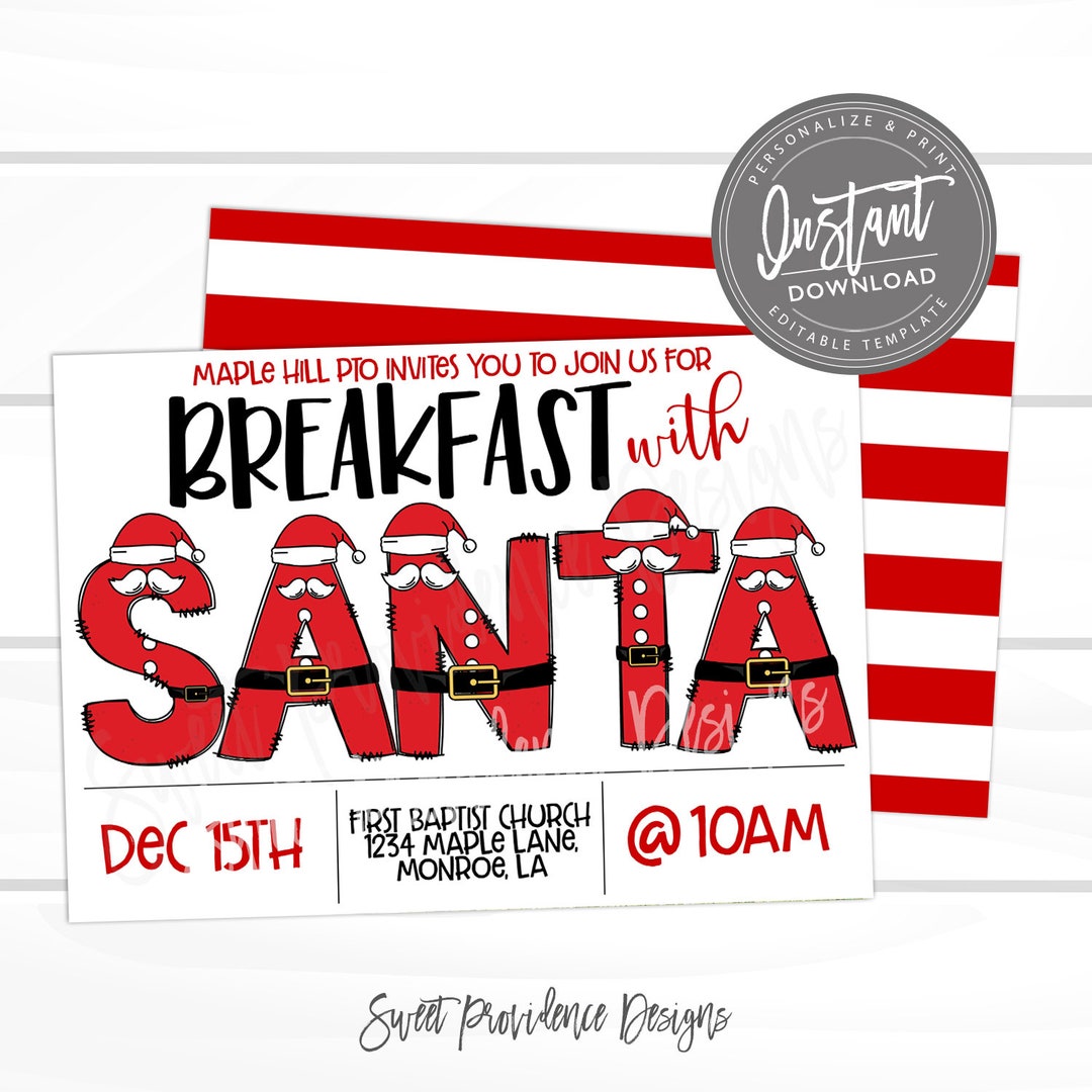 Breakfast With Santa Flyer, School or Church Function, Christmas PTO ...