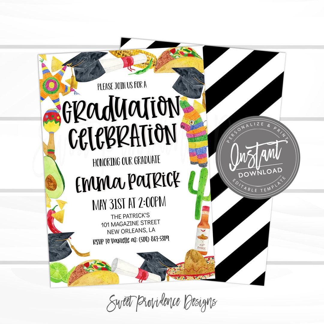 Fiesta Graduation Invitation, Nacho Average Party Invite, Fiesta Theme ...