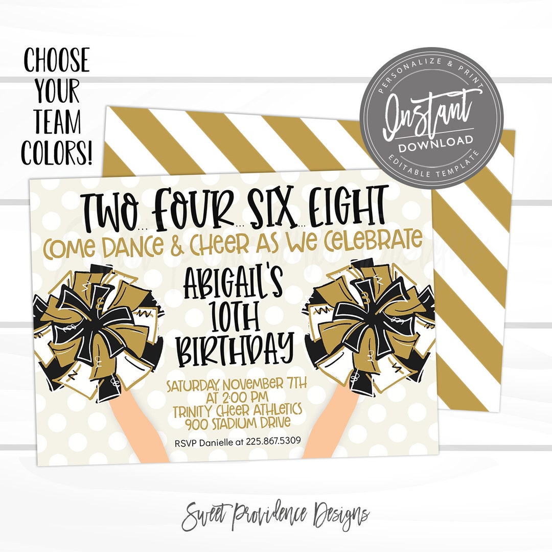Cheer Birthday Invitation, Editable Cheerleader Tailgate Game Time ...