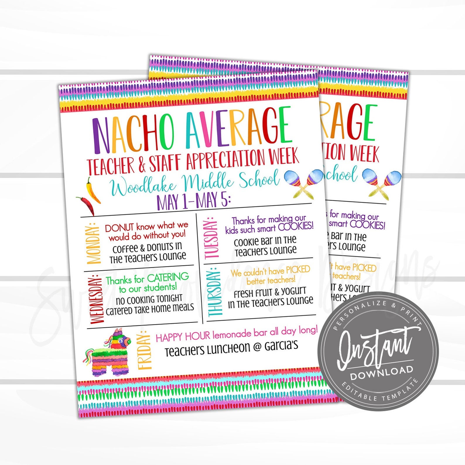 EDITABLE Teacher Appreciation Week Itinerary Kit Printable - Etsy