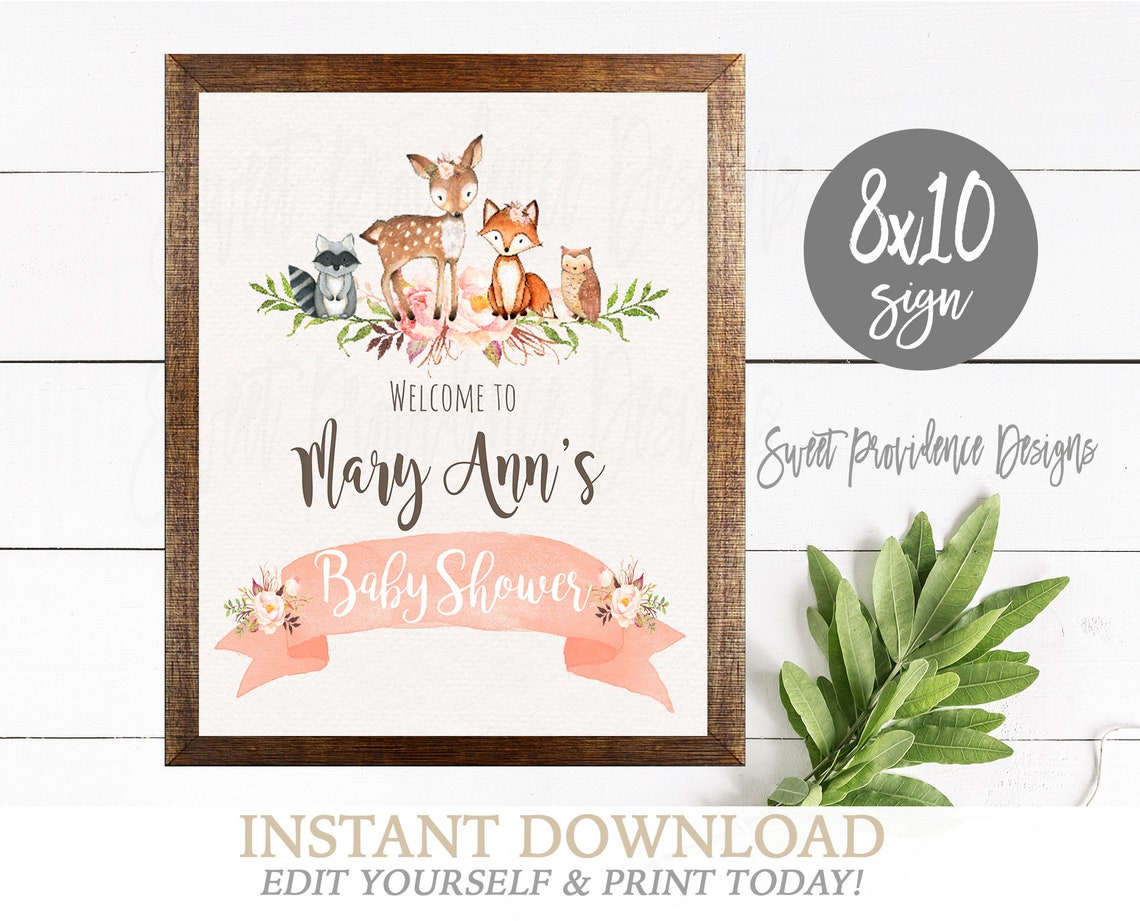 Woodland Welcome Sign Floral Woodland Welcome Print Editable | Etsy