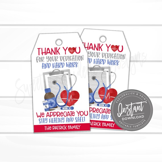 Nurse Appreciation Gift Tag, Thank You for Your Dedication, Medical ...