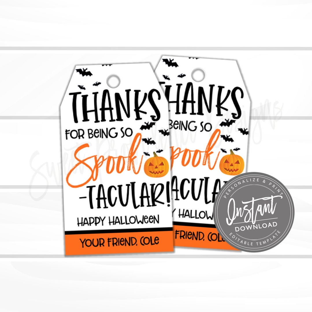 Halloween Gift Tag, Spook-tacular Favor Tag, Trick or Treat Bag Tag ...