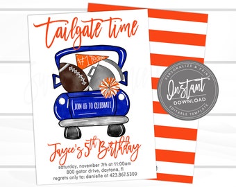 Football Ticket Invitation Template Navy Blue Orange - Etsy