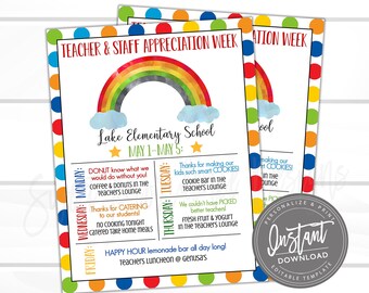 EDITABLE Teacher Appreciation Week Itinerary Printable - Etsy