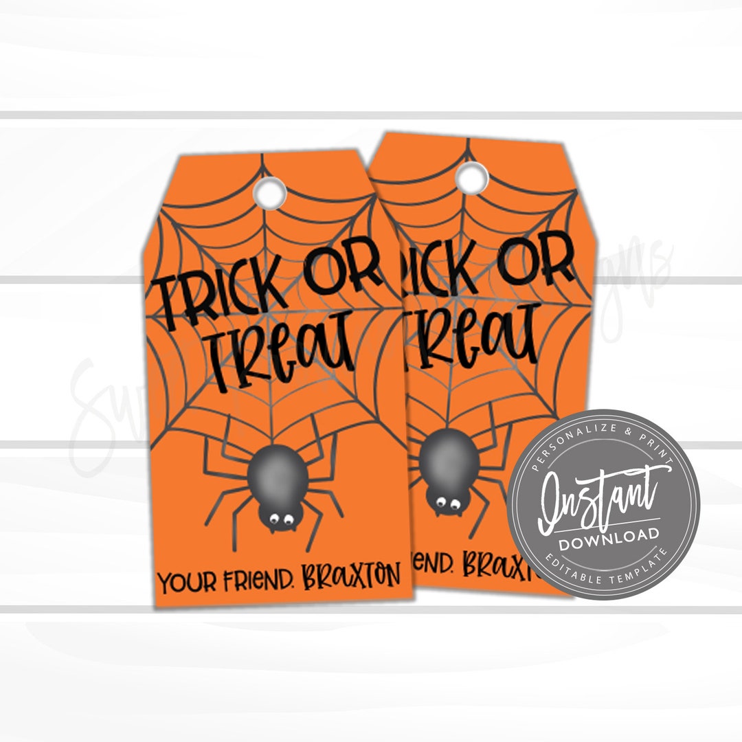 Halloween Gift Tag, Spider Favor Tag, Trick or Treat Bag Tag, Printable ...