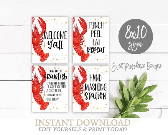 Crawfish Boil Signs, How to Eat, Welcome, Hand Washing, Pinch Peel Eat ...
