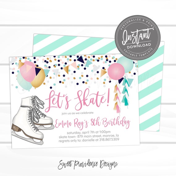ICE Skating Invitation, Skate Birthday Invite, Girl ICE Skate Party ...