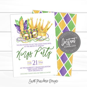 Mardi Gras Kings Party Invitation, Editable Royal Court Party ...