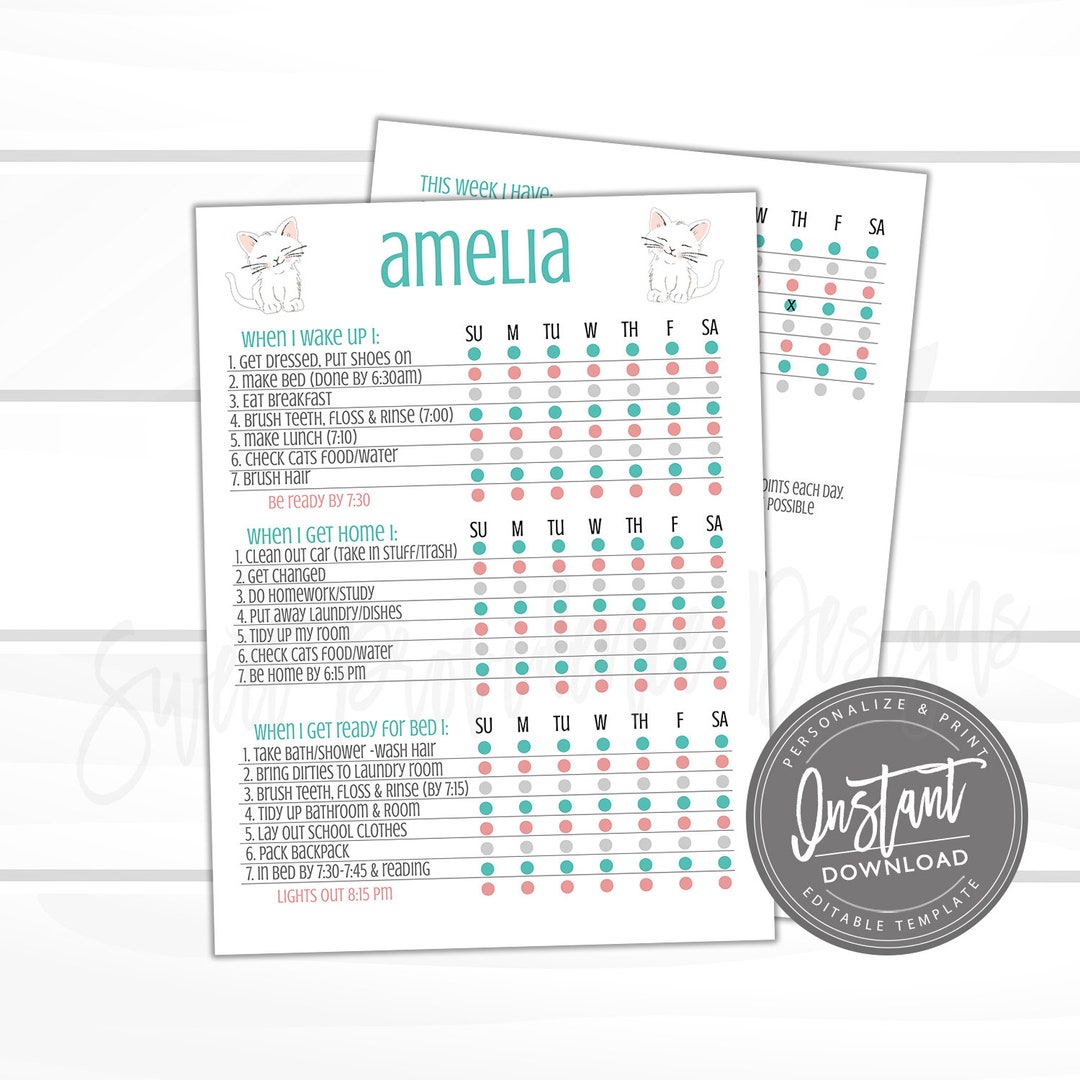 Editable Kids Checklist, Daily Task List, Customizable Chore Chart ...