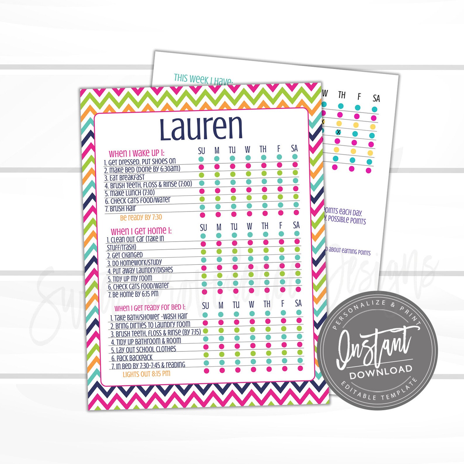 Editable Kids Checklist, Daily Task List, Customizable Chore Chart ...