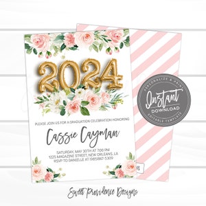 EDITABLE Graduation Party Invitation, Grad Party Invite, Pink Blush ...