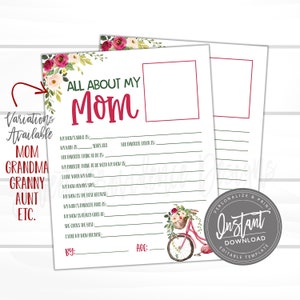 Mother's Day Card, EDITABLE Questionnaire, All About Mom, Survey ...