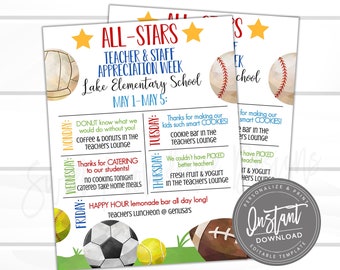 Sports All Star Vip Teacher Appreciation Week Itinerary Poster All Star ...