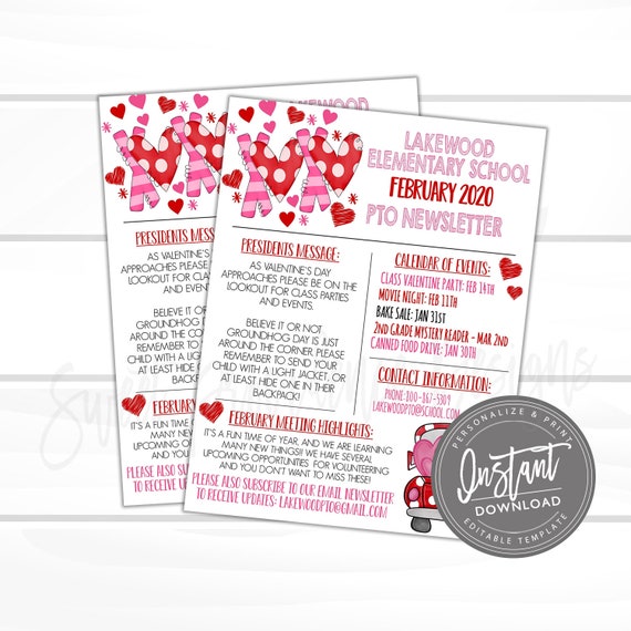 Editable PTO Newsletter, PTO PTA Valentine's Day Flyer template, P.T.O ...