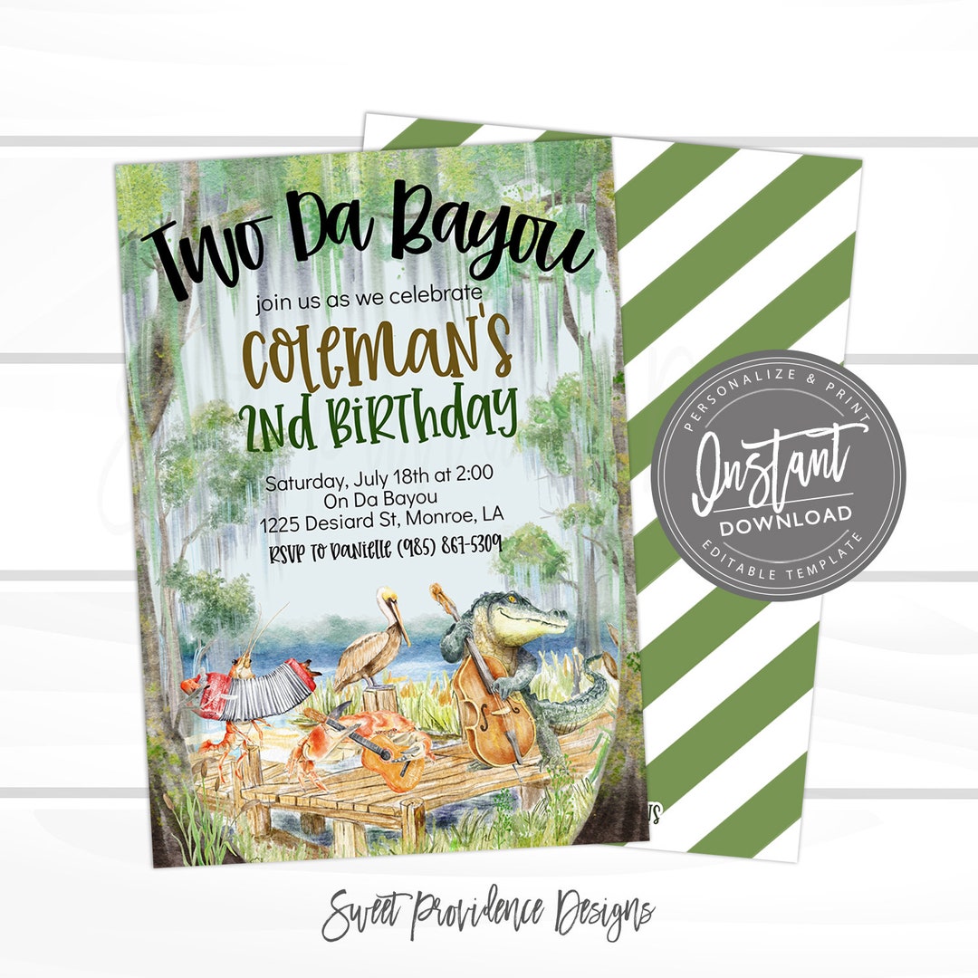 Two Da Bayou Birthday Invitation, Editable Kids Party, Cajun Birthday ...