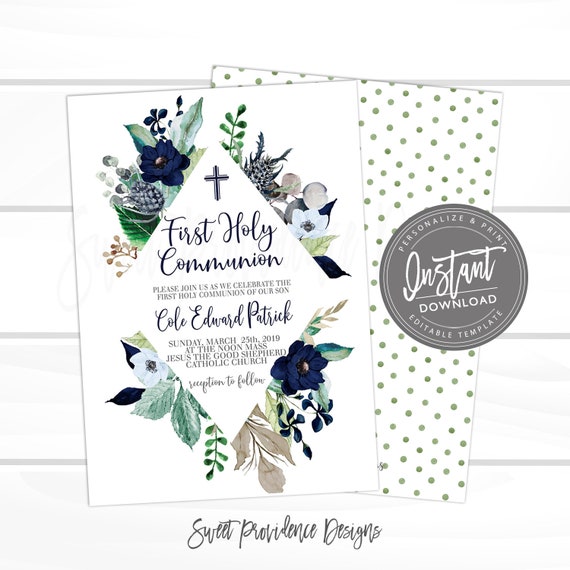 First Communion Invitation, EDITABLE 1st Holy Communion Party ...