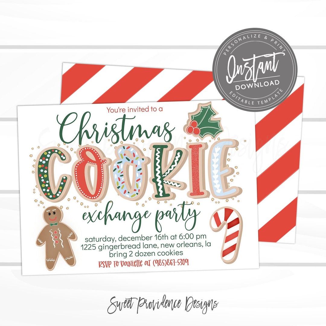 Christmas Cookie Exchange Invitation, Editable Christmas Party Template ...