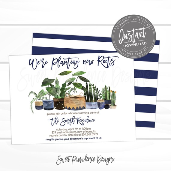 House Warming Party Invitation, Editable Home Sweet Home Plant ...